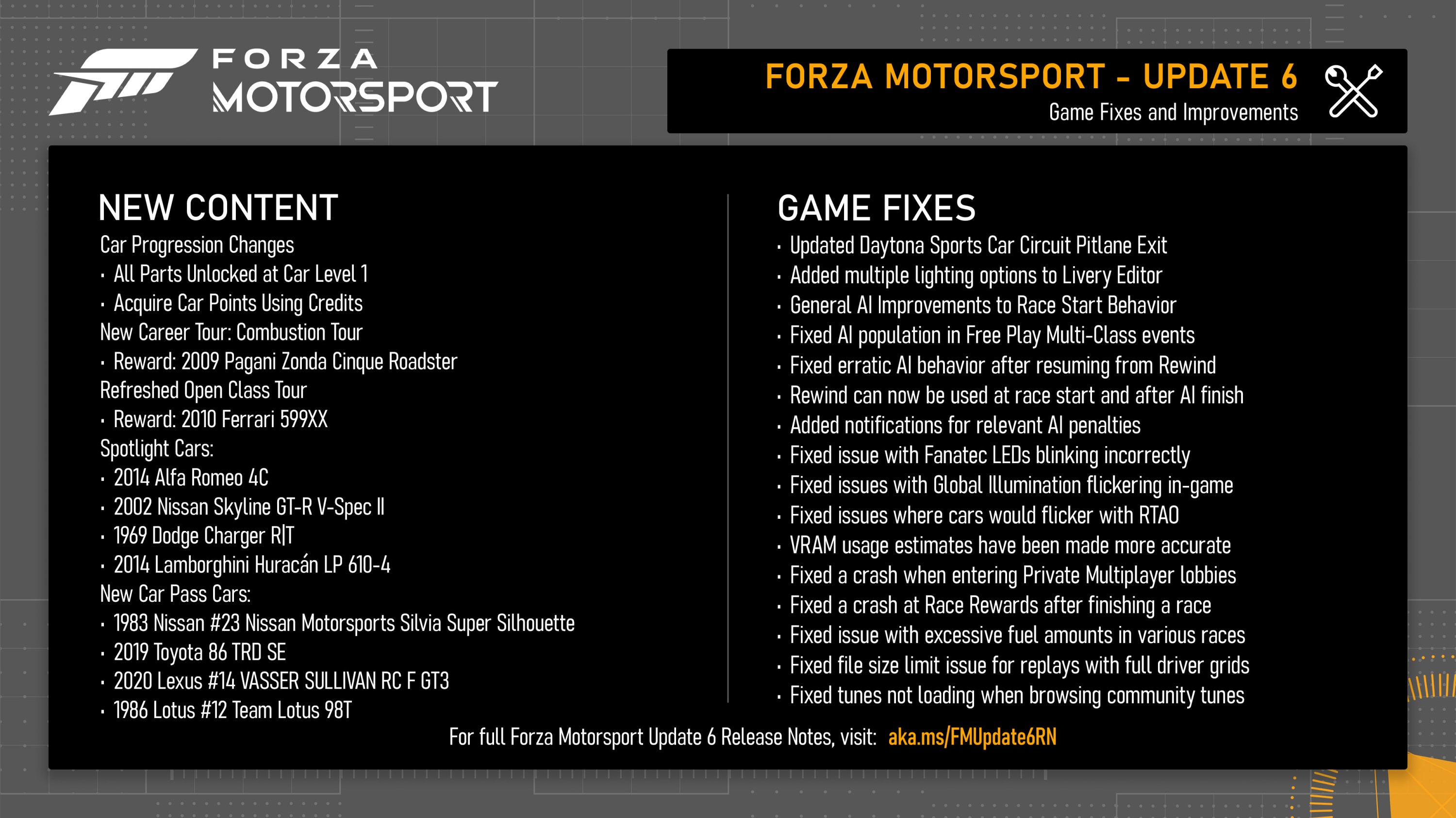 Forza Motorsport Update Adds Car Progression Changes, Spotlight Cars